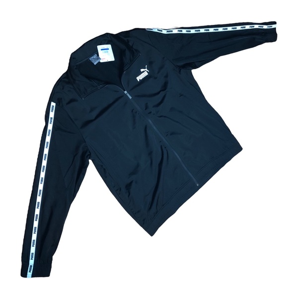 Puma | Jackets & Coats | Black Mens Puma Long Sleeve Tape Stripped Logo ...